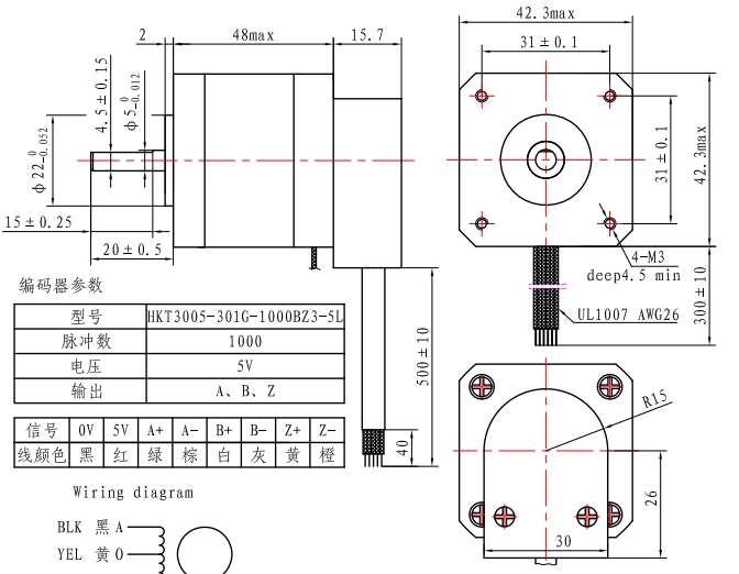 Black Stepper Motor With Encoder NEMA 17 340mN.M 1000pps 4 Phase ...